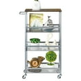 4-Tier Slim Storage Trolley, Wooden Top, Metal Handle, Wire Mesh ...