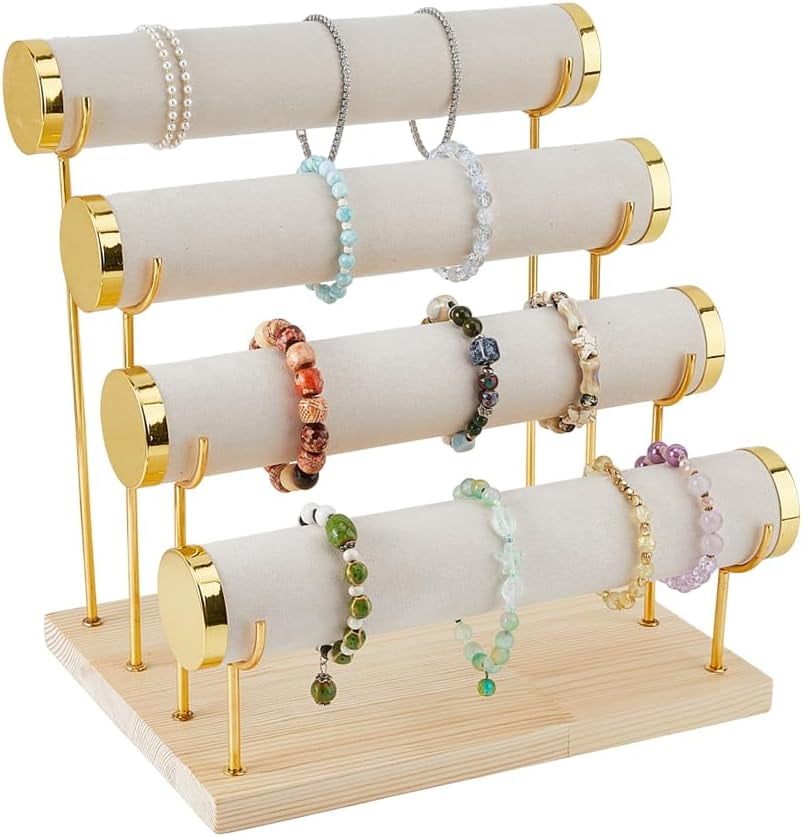 4-Tier T Bar Bracelet Display Jewelry Display Stand Wooden Base Jewelry ...