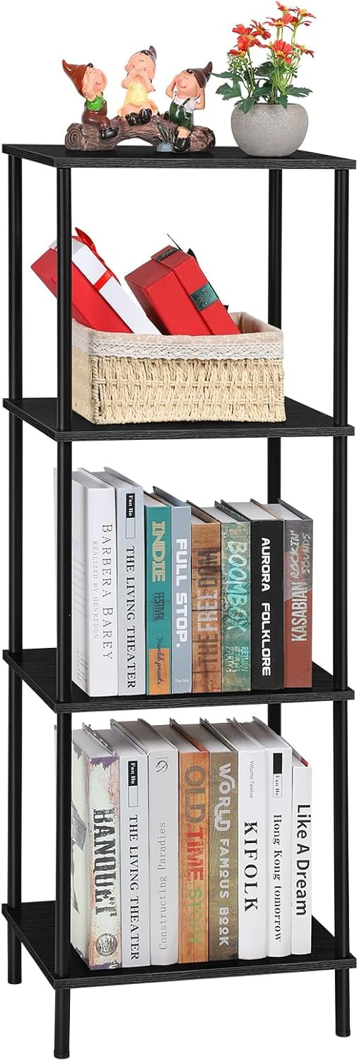 4-Tier Tall Bookcase,Narrow Bookshelf for Small Space,Wood and Metal ...