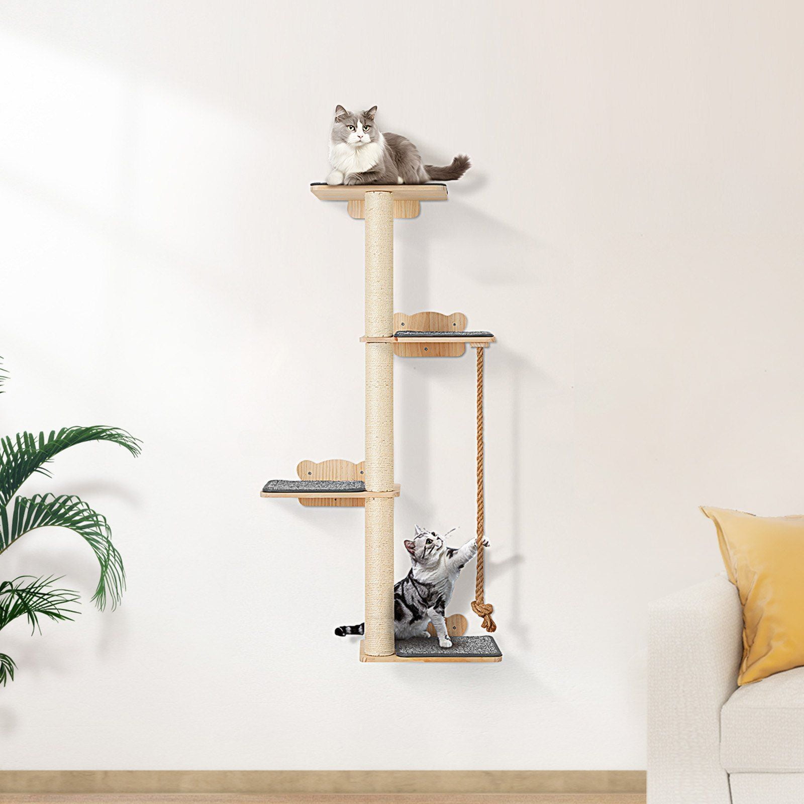4 Tier Tall Cat Tree Wall Mounted Furniture Set with 4 Jumping Boards ...