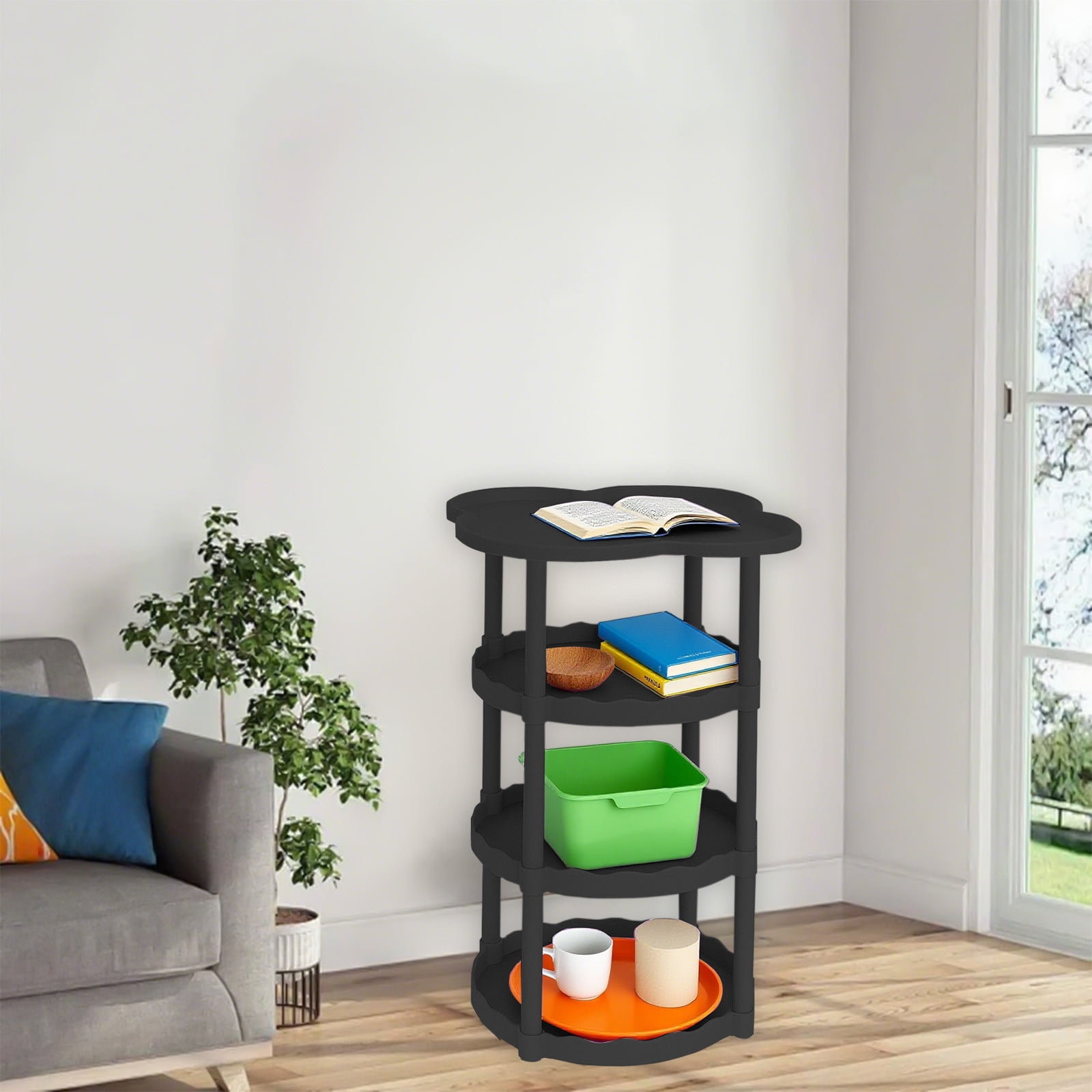 4 Tier Tall Floor Shelf Organizer, Modern Narrow Side Table with ...