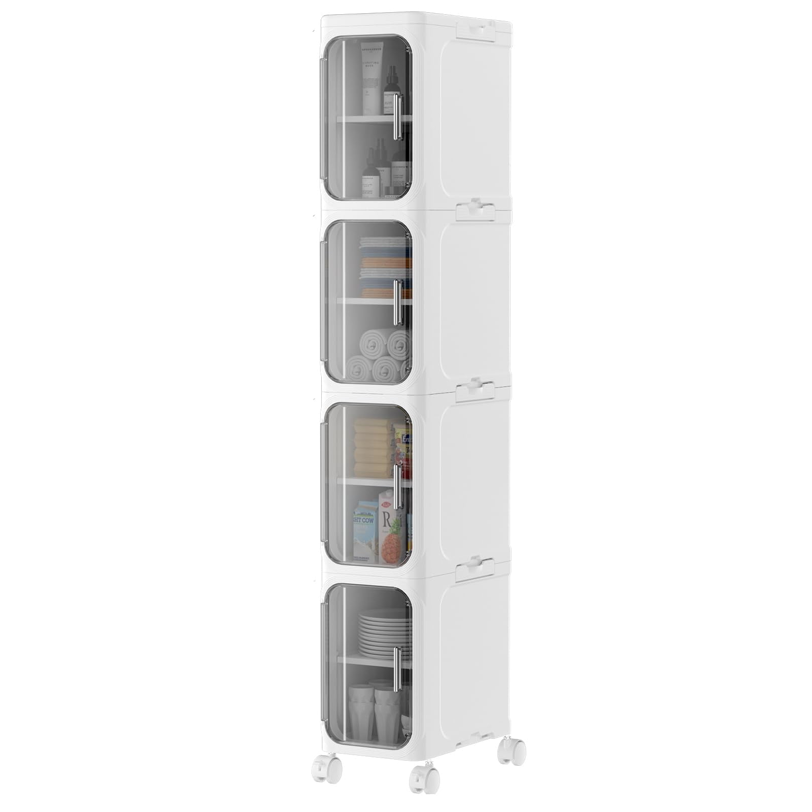 4-Tier Tall Narrow Bathroom Storage Cabinet with Movable and Locking ...