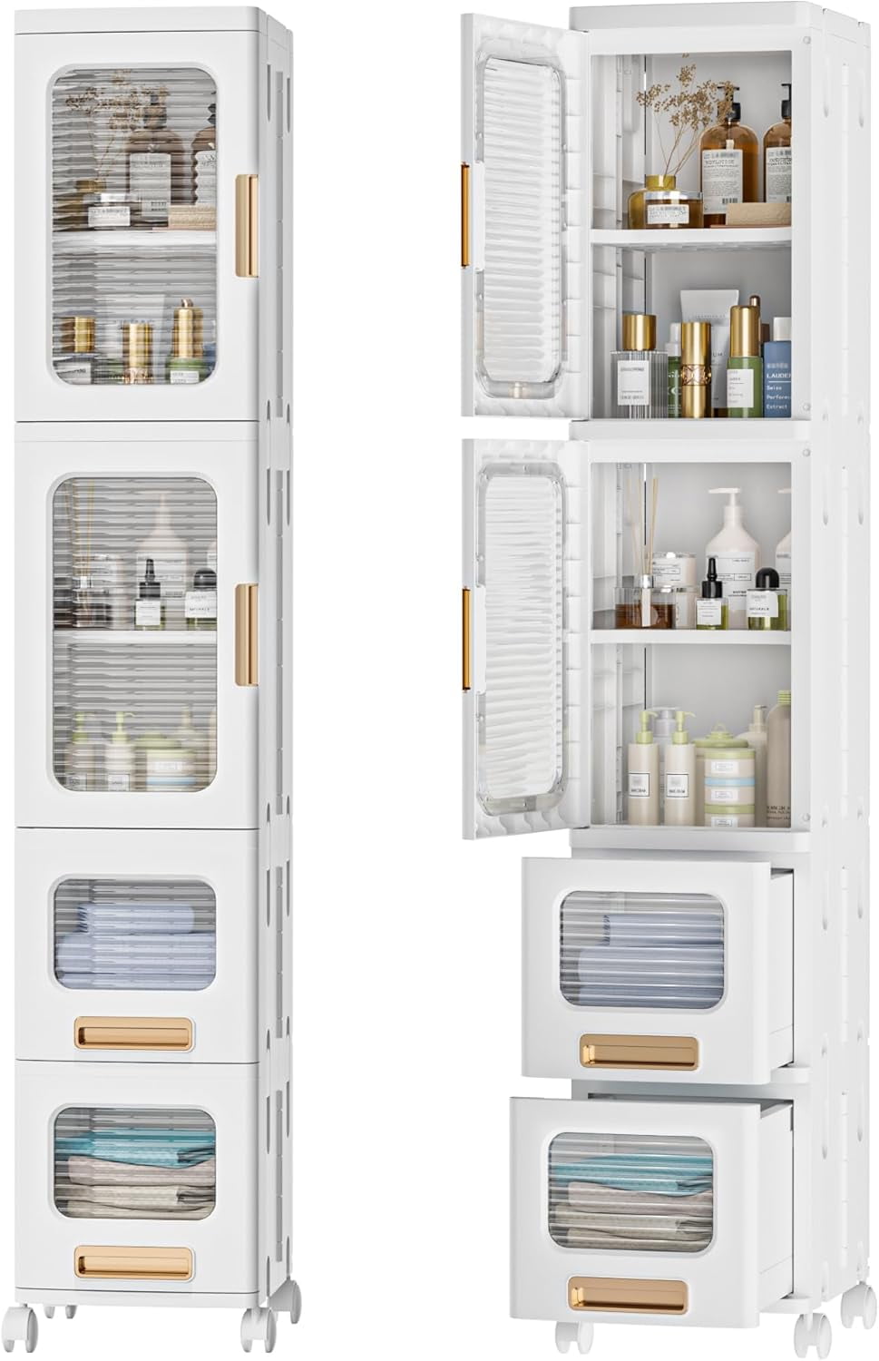 4-Tier Tall Narrow Storage Cabinet with Movable Wheels, Slim Tall ...