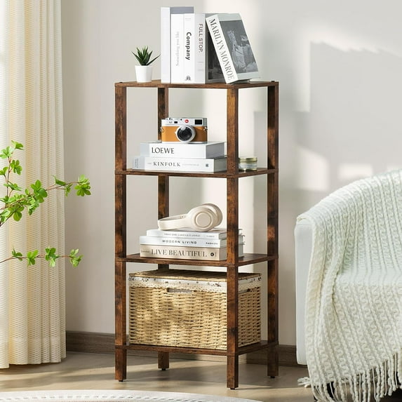 4 Tier Tall Wooden Bookshelf with Storage - Small Bookcase for Small ...