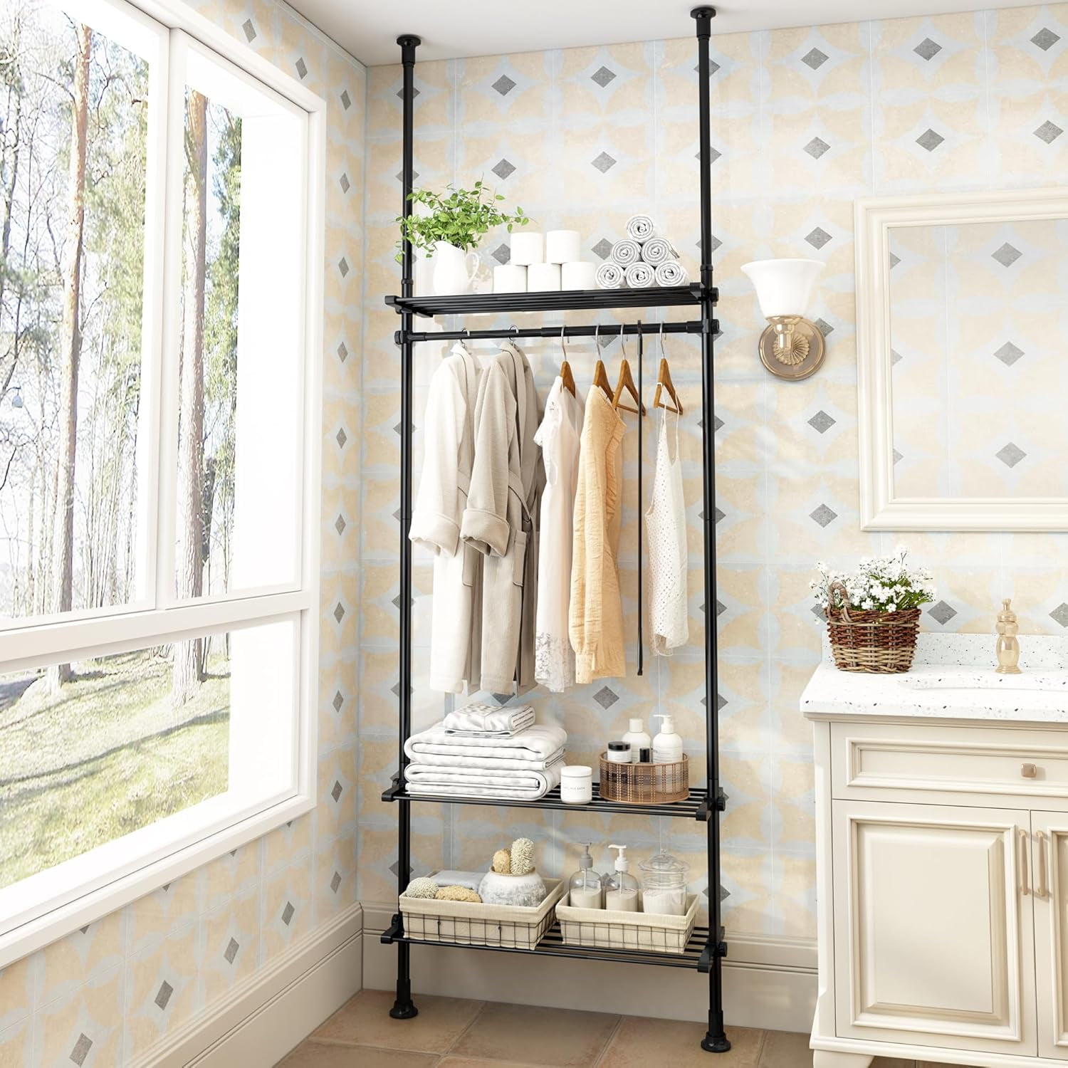 4-Tier Over Toilet Bathroom Organizer Floor to Ceiling, Over The Toilet ...