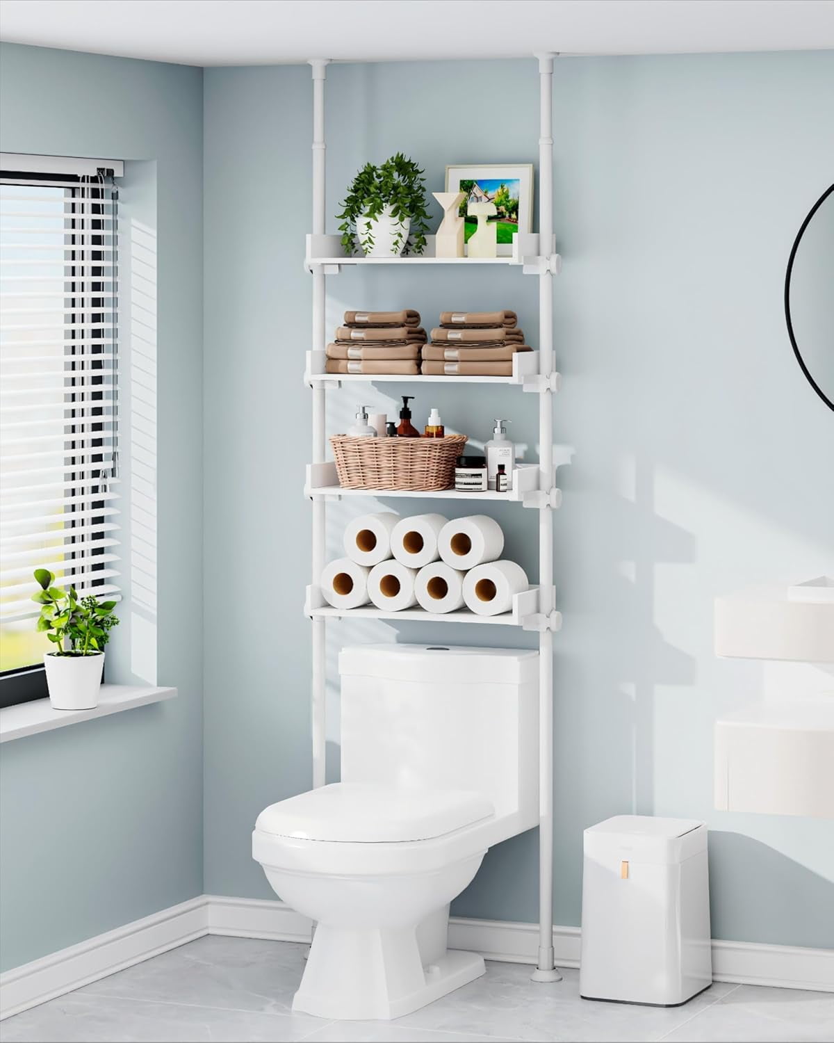4 Tier Over The Toilet Storage, Adjustable Wood Over Toilet Bathroom ...
