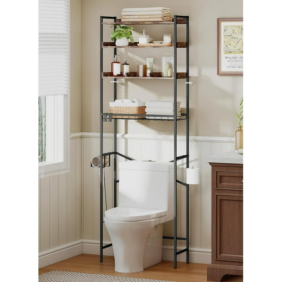 4 Tier Over The Toilet Storage Shelf with 3 Adjustable Shelves, Space ...