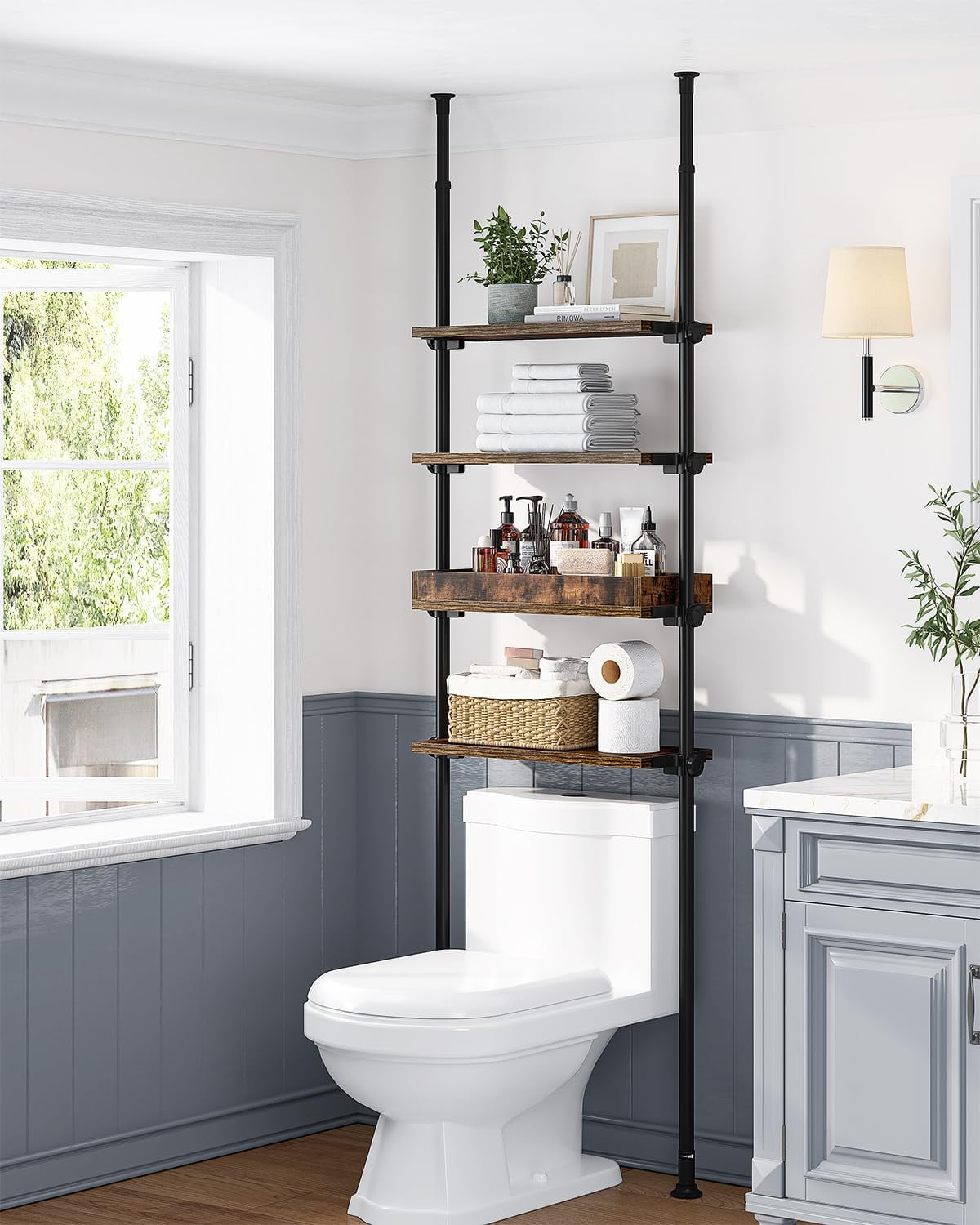 4-Tier Over The Toilet Storage Shelf, Wood Bathroom Organizer Over ...