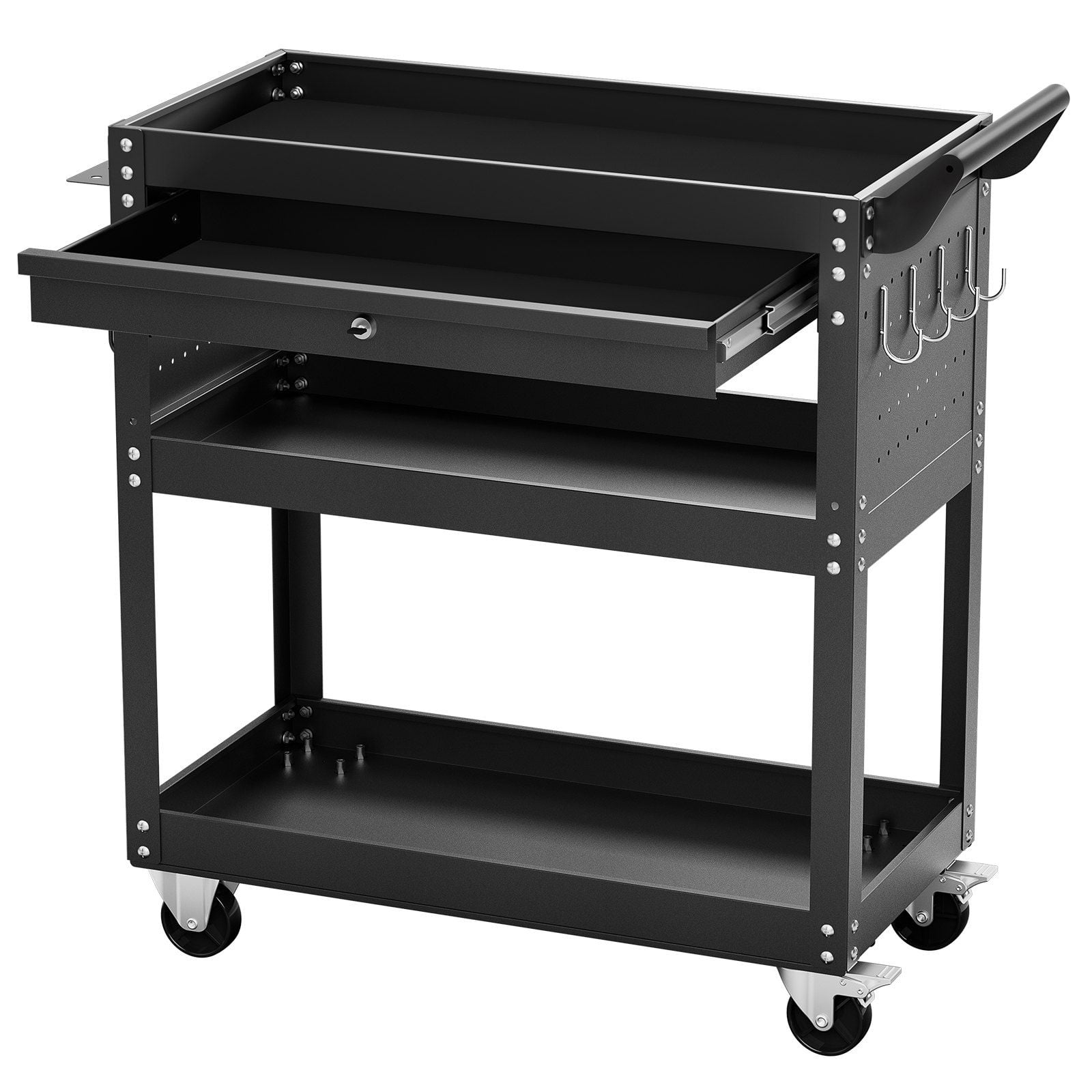 4-Tier Tool Cart with Wheels, 350 lbs Load Capacity, Rolling Work Cart ...