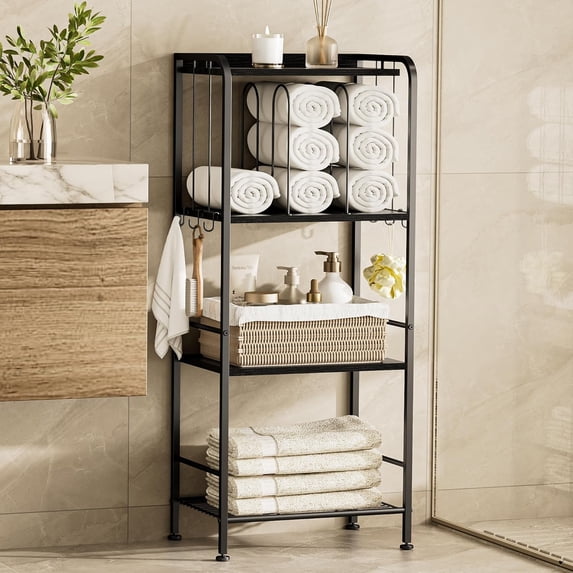 4-Tier Towel Rack for Bathroom M-Shaped Detachable Dividers Hooks Free ...