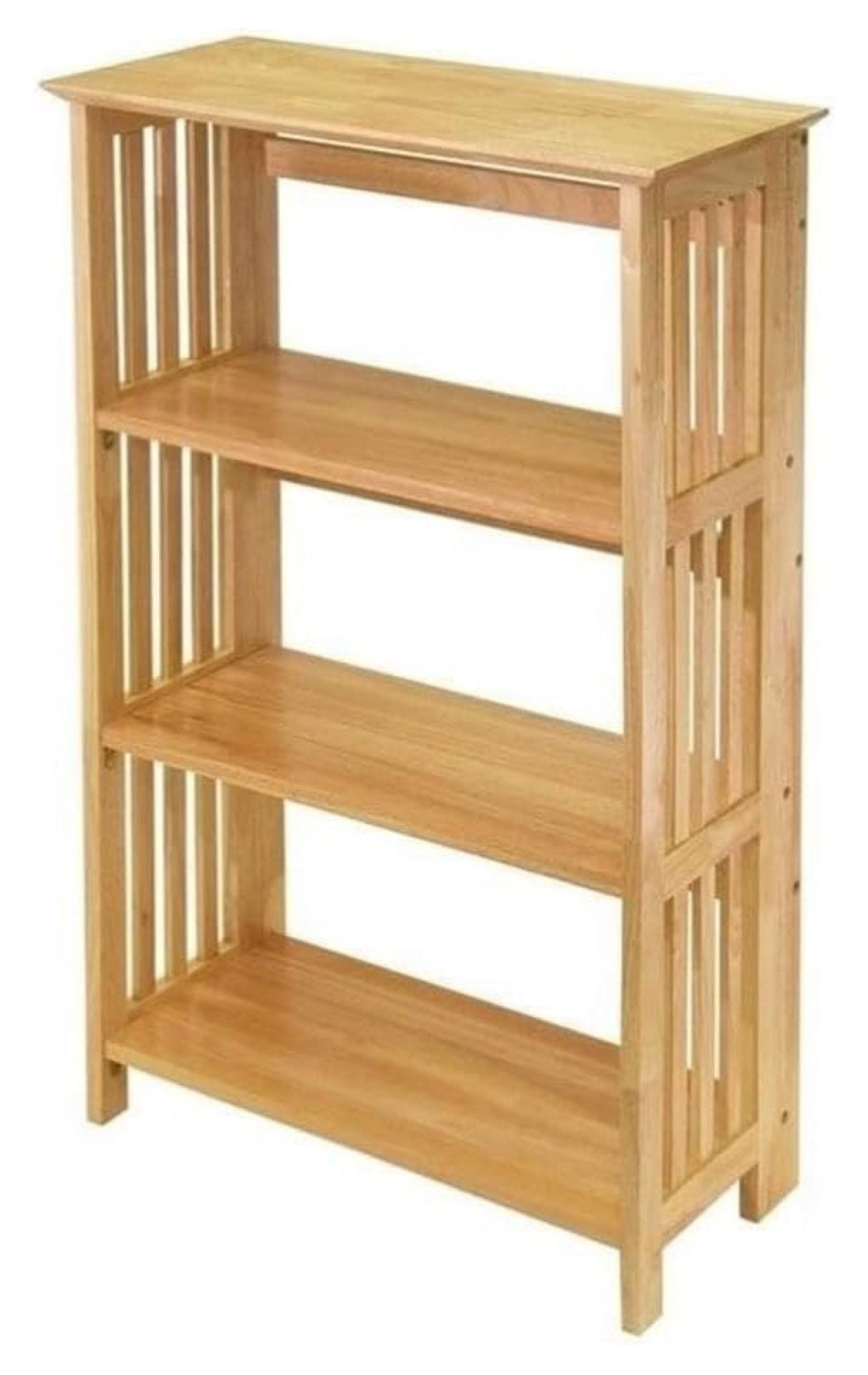 4-Tier Transitional Solid Wood Folding Bookcase in Natural - Walmart.com