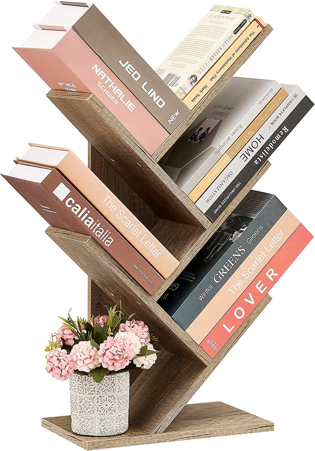 4 Tier Tree Bookshelf, 4 Shelf Bookcase, Modern Book Storage, Free Standing Tree Bookcase ...