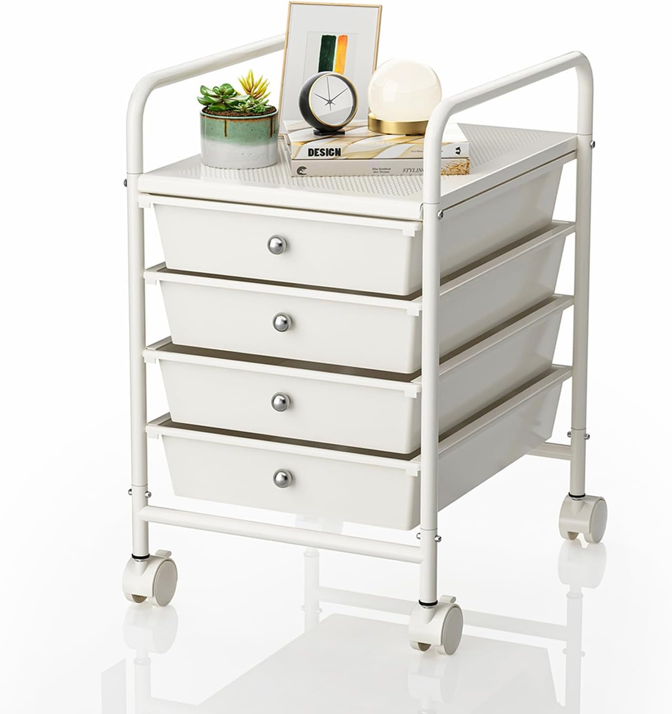 4-Tier Utility Cart with 4 Drawers, Rolling Utility Cart with 2 ...