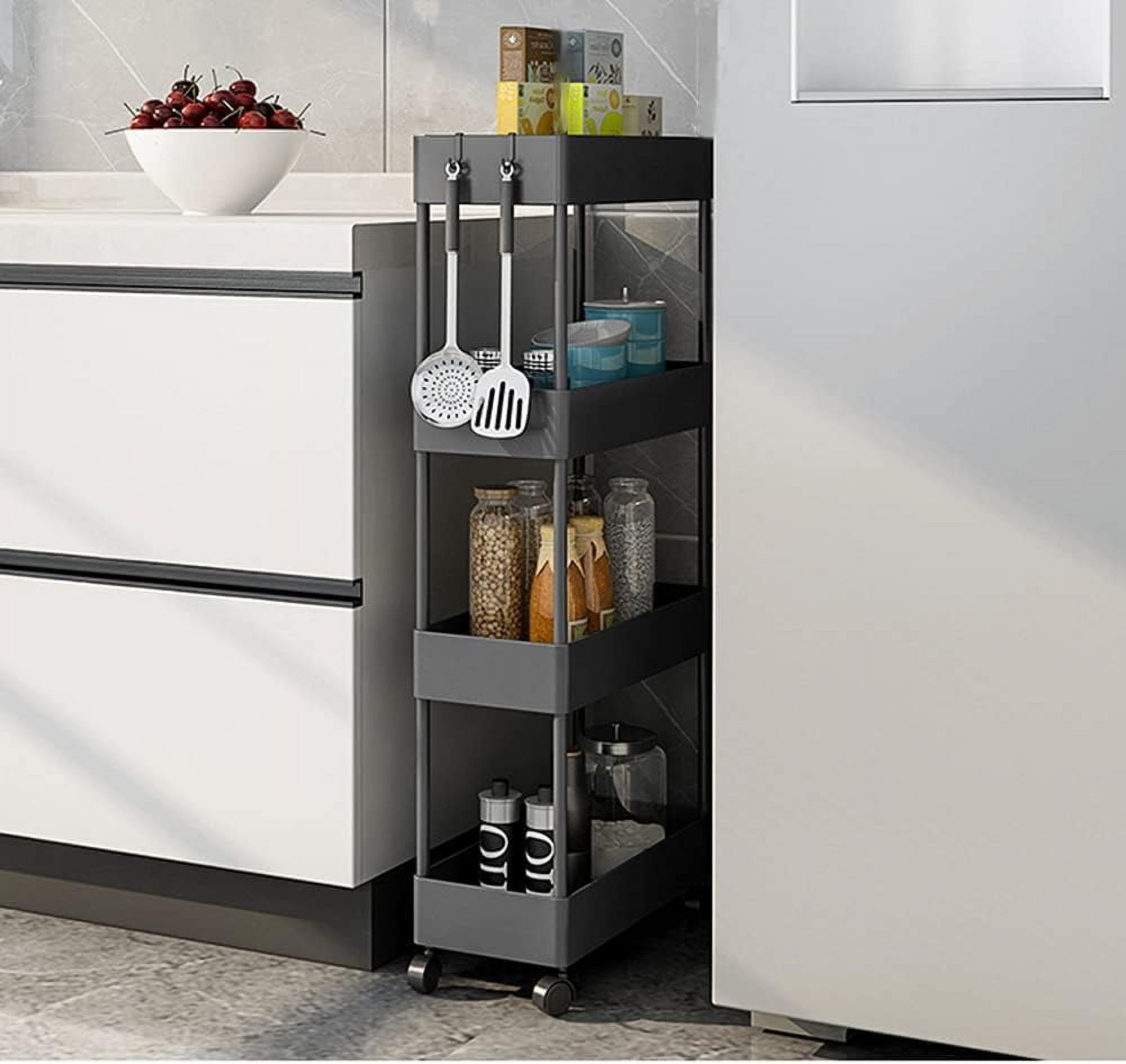 4-Tier Utility Cart Slide Out Storage Rack Mobile Standing Shelf for ...