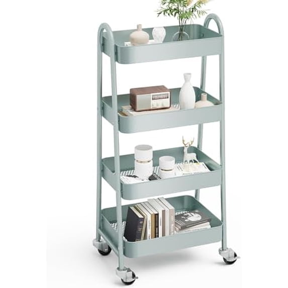 4 Tier Utility Rolling Cart, Metal Mobile Storage Shelf with Lockable ...