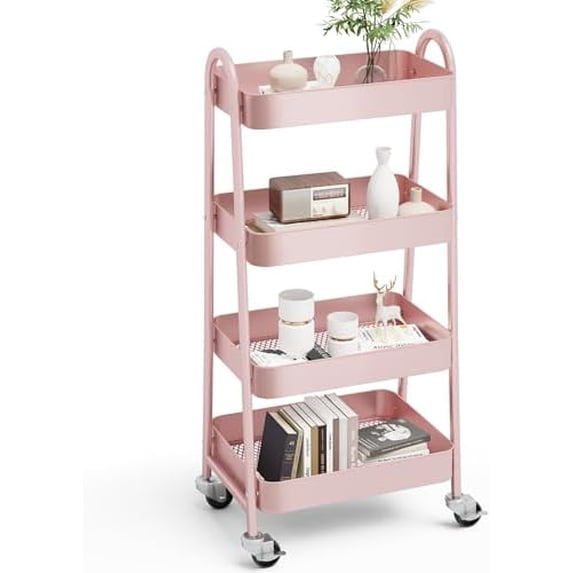 4 Tier Utility Rolling Cart, Metal Mobile Storage Shelf with Lockable ...