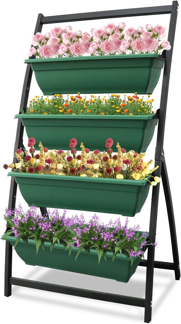 4 Tier Vertical Garden Planter Box for Herbs, Vegetables & Flowers ...