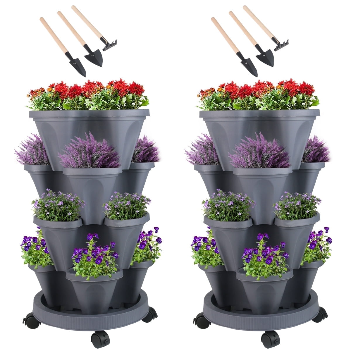 4 Tier Vertical Garden Stackable Planter with Wheels and Tools, Indoor ...
