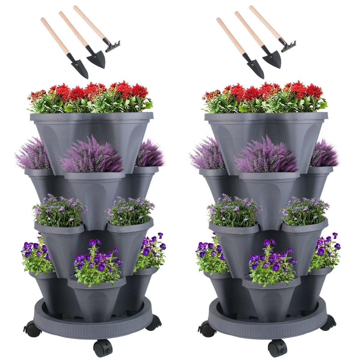4 Tier Vertical Garden Stackable Planter with Wheels and Tools, Indoor ...