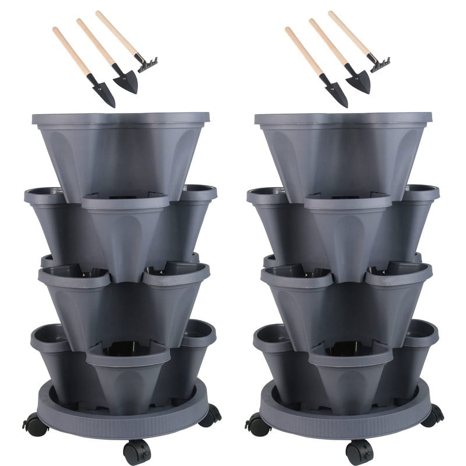 4 Tier Vertical Gardening Stackable Tower Planter for Strawberries,Flowers,Herbs,Vegetables ...