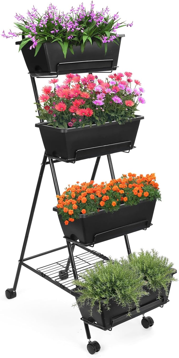 4 Tier Vertical Raised Garden Bed, Indoor Outdoor Raised Planter Box ...