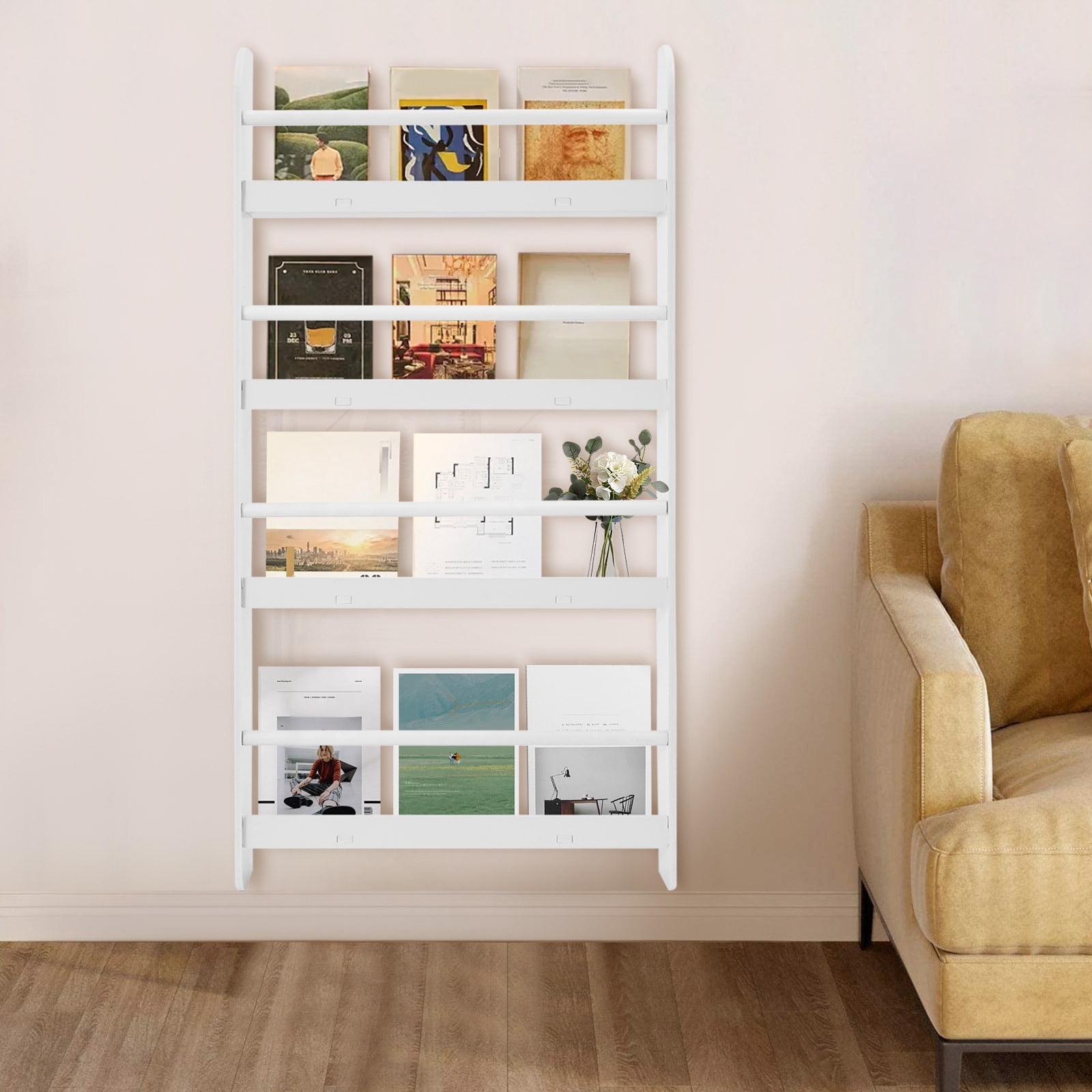 4-Tier Vertical Shelf for Magazines and Books - Wall-Mounted Space ...