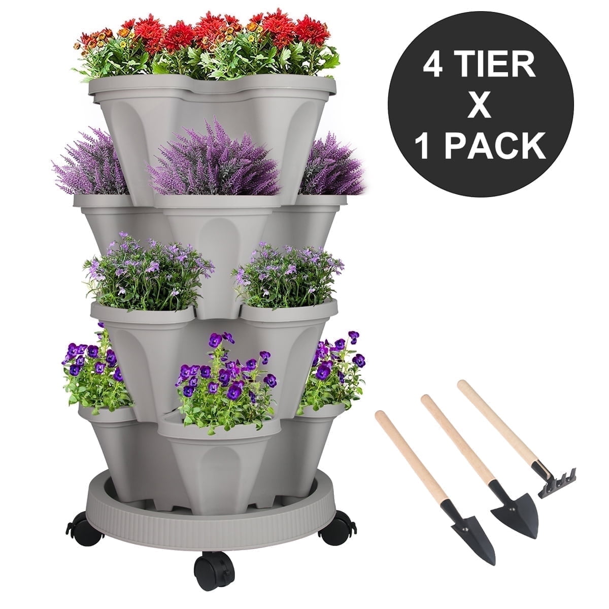 Gamexcel 4-Tier Stackable Vertical Planter, Self-Watering, Indoor ...