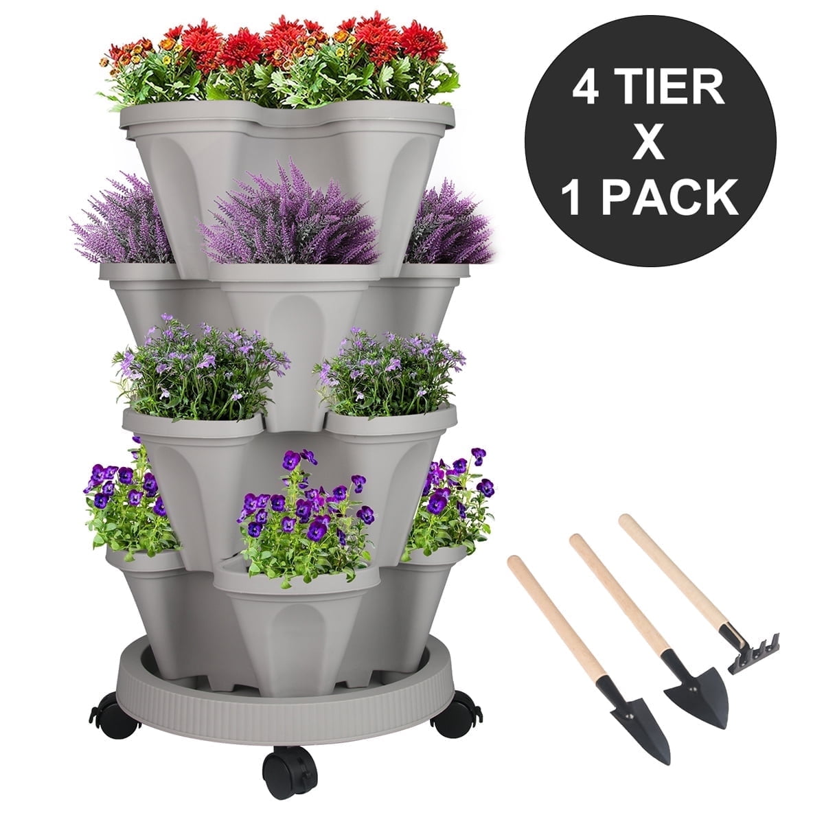 4 Level Vertical Stackable Tower Garden Planters for Indoor/Outdoor ...