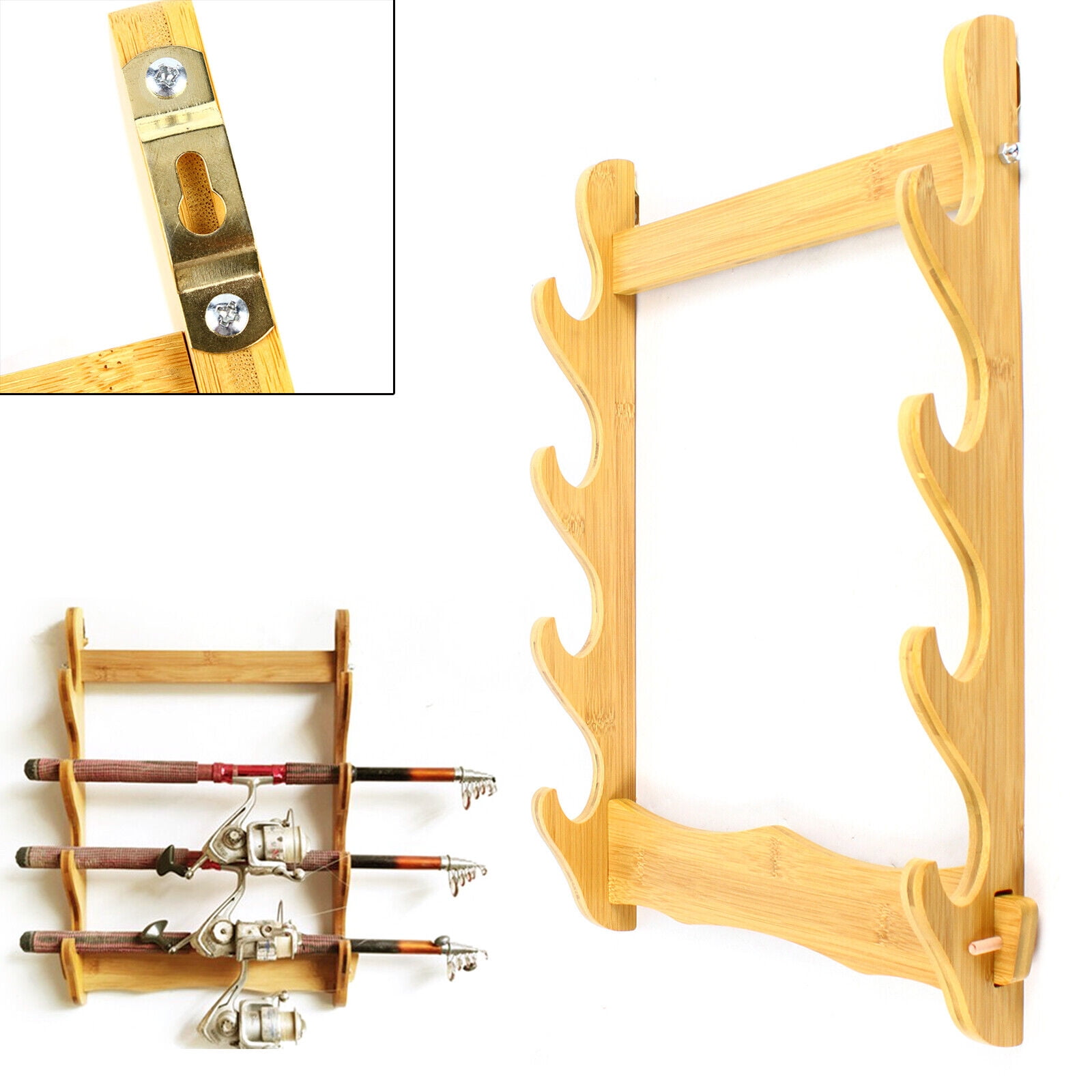4 Tier Wall Mount Wooden Rack Natural Wood Finish Sword Storage Shelf ...