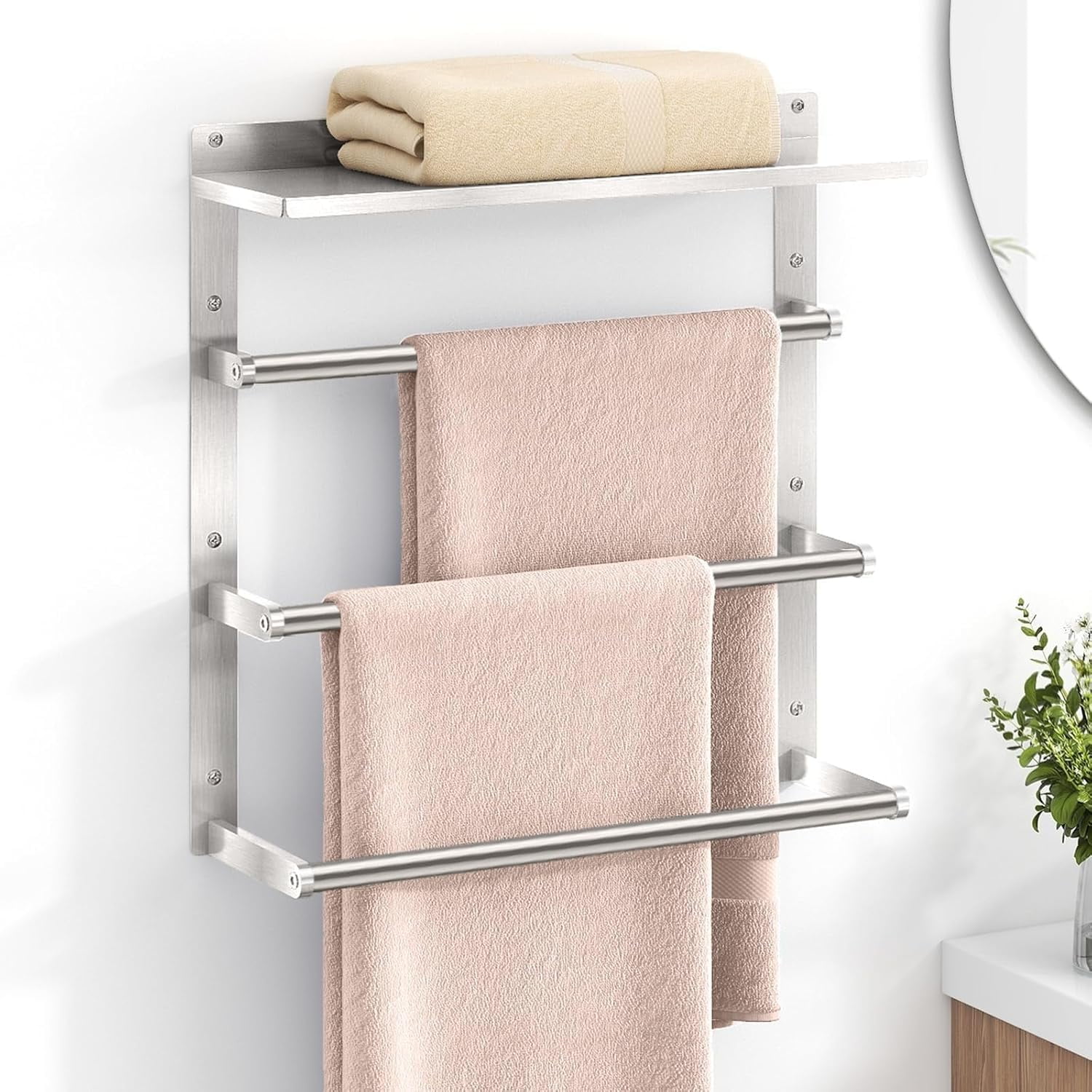 4-Tier Wall Tower Rack with Shelf, Stainless Steel Lavatory Bathroom ...