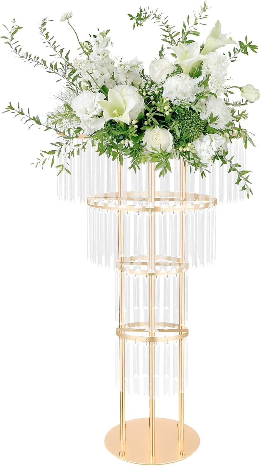 4 Tier Wedding Gold Crystal Flower Stand, Luxury Tall Gold Crystal ...