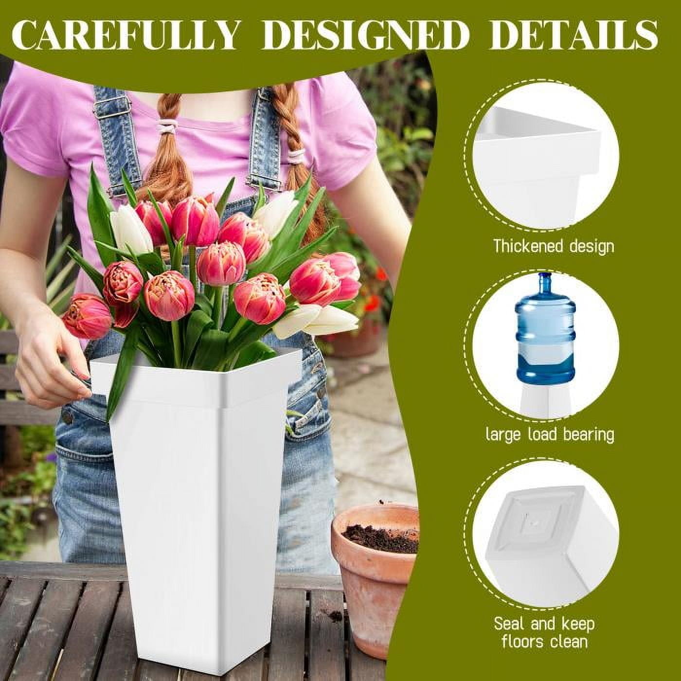 4-Tier White Galvanized Metal Flower Shelf with 16 Containers – Durable ...