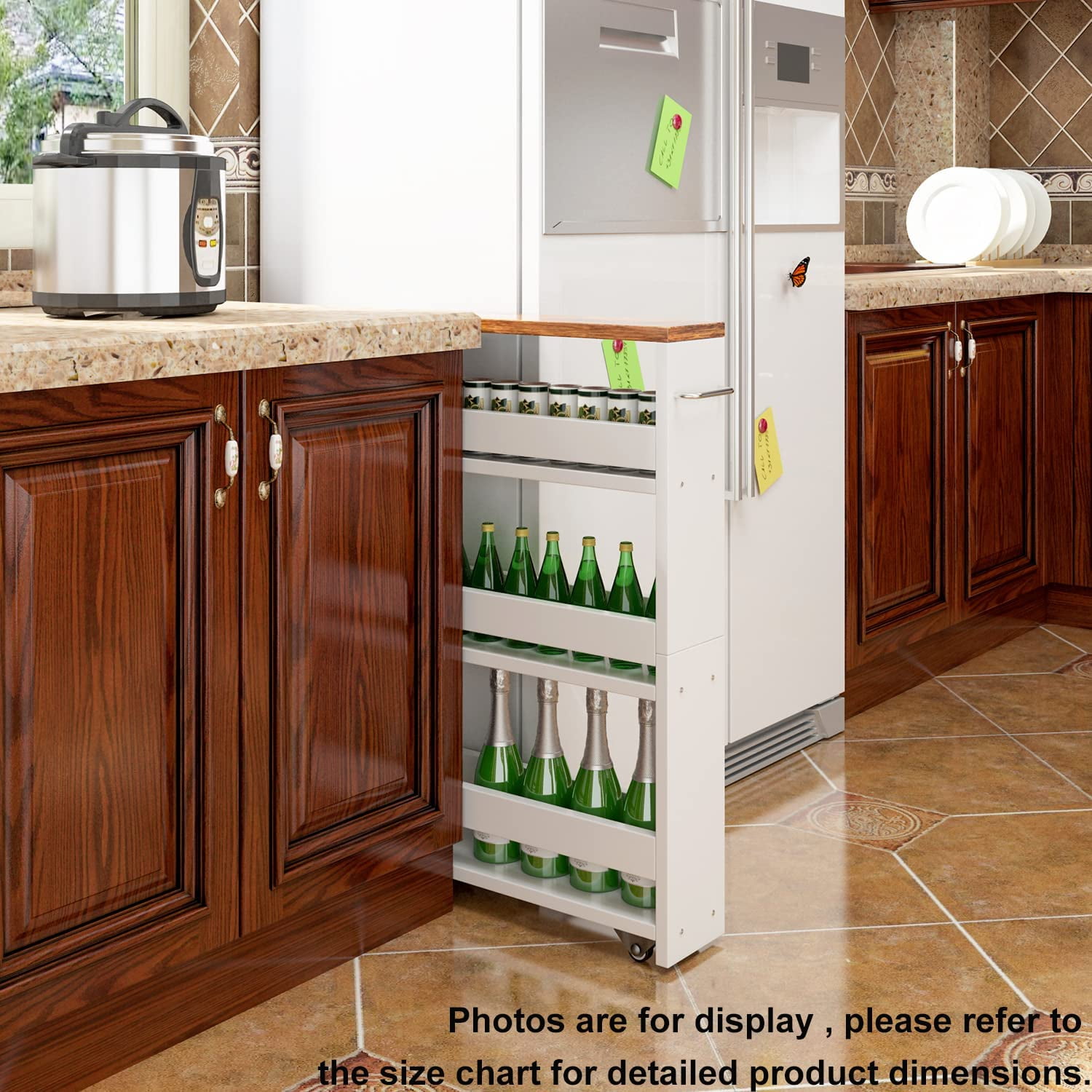 4 Tier White Slim Storage Cart with Handle, Slide Out Storage Rolling ...