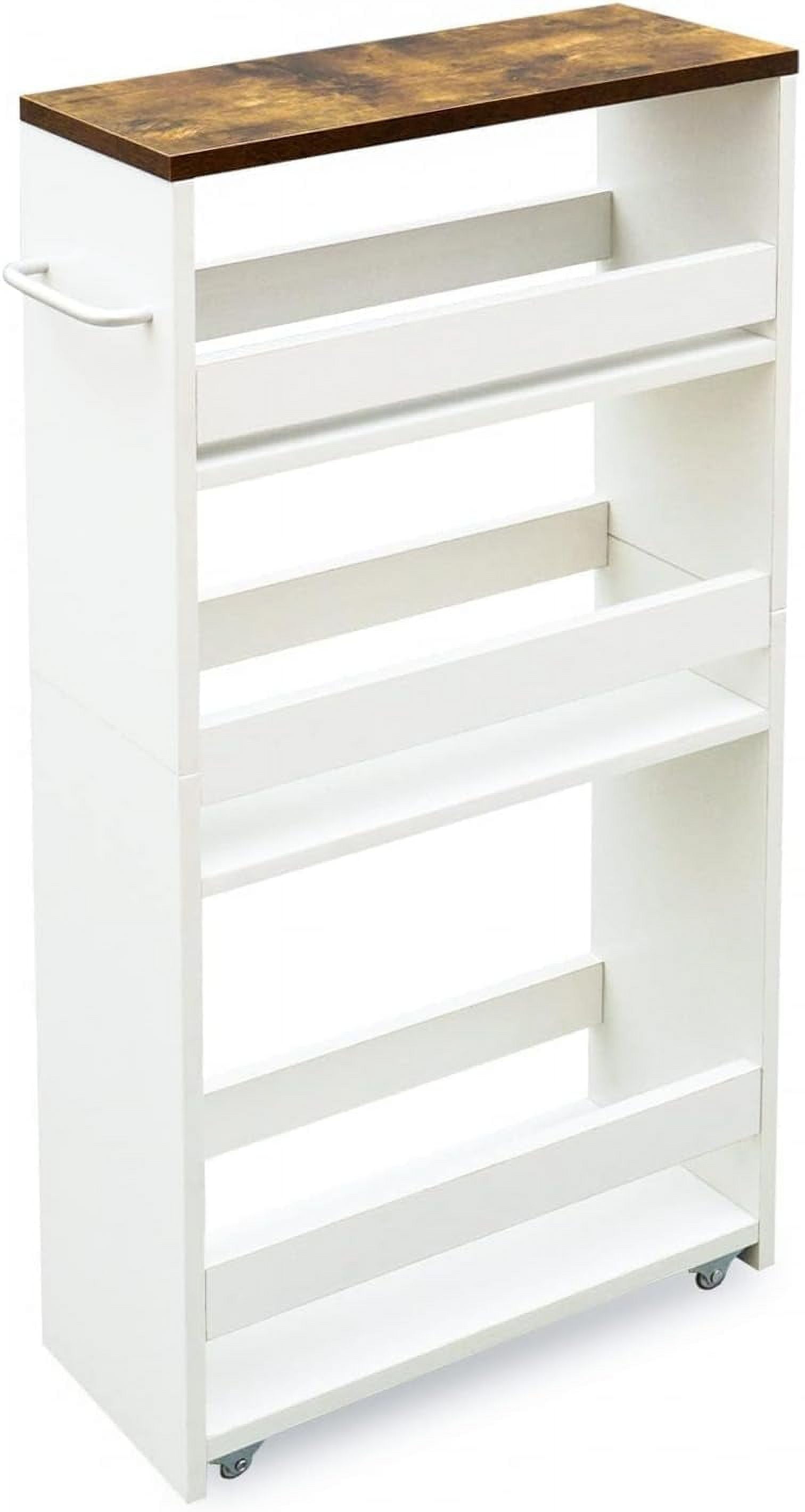 4 Tier White Slim Storage Cart with Handle, Slide Out Storage Rolling ...