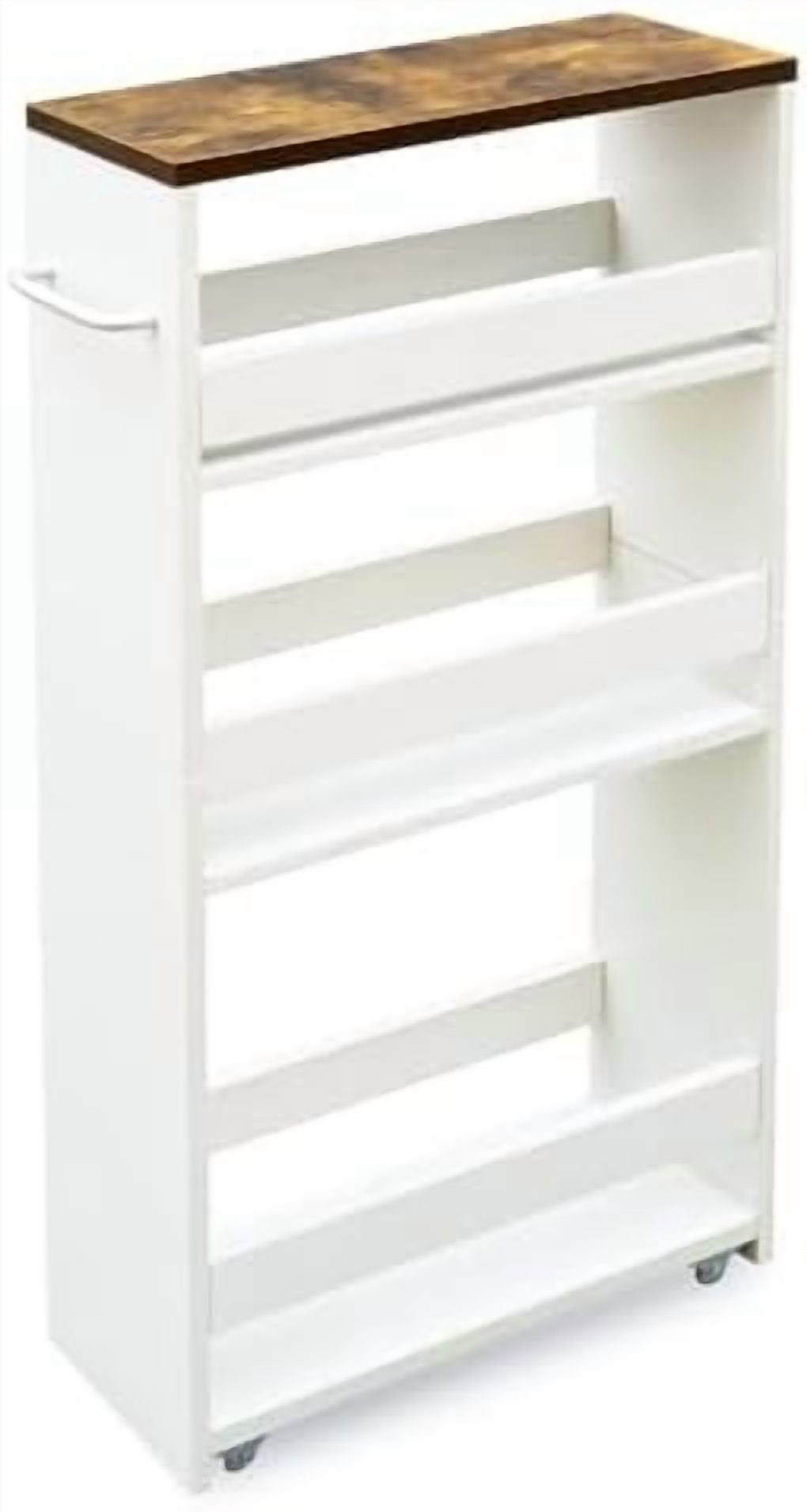 4 Tier White Slim Storage Cart with Handle, Slide Out Storage Rolling ...