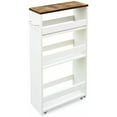 4 Tier White Slim Storage Cart with Handle, Slide Out Storage Rolling ...
