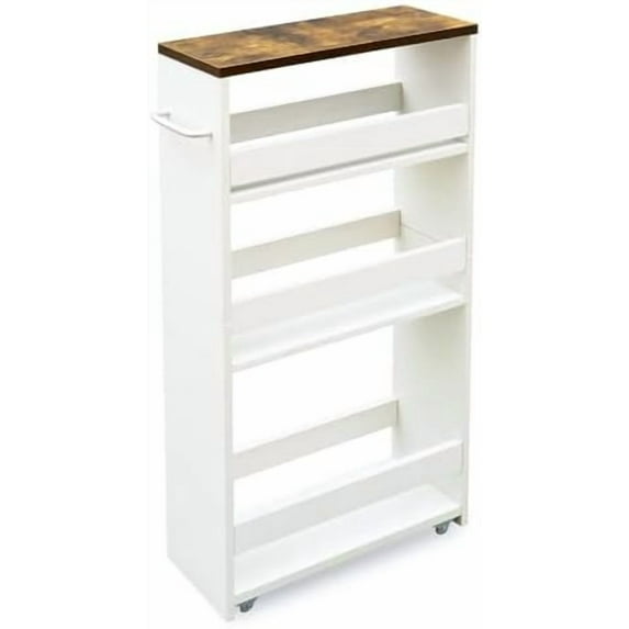 4 Tier White Slim Storage Cart with Handle, Slide Out Storage Rolling ...