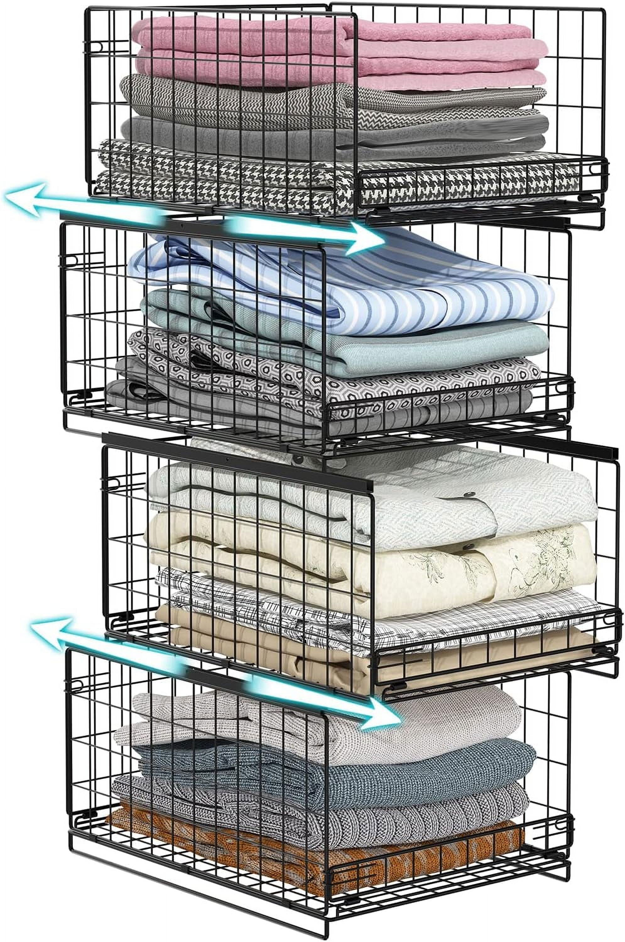 4-Tier White Stackable Closet Organizer Shelves | Sliding Storage ...