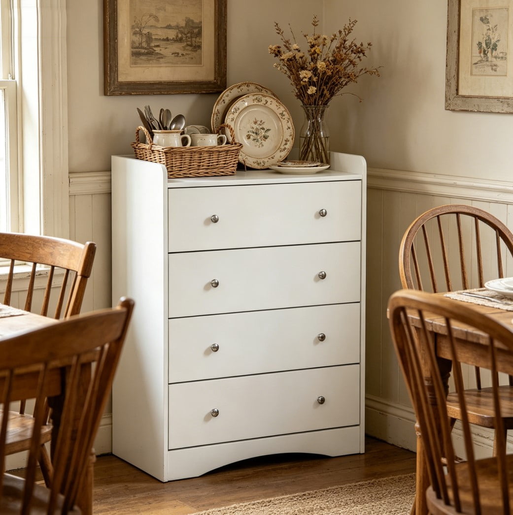 4-Tier White Storage Cabinet with 4 Drawers & Open Shelf - Sturdy ...