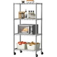 4-Tier White Wire Shelving Unit with Wheels, Metal Closet Bathroom ...