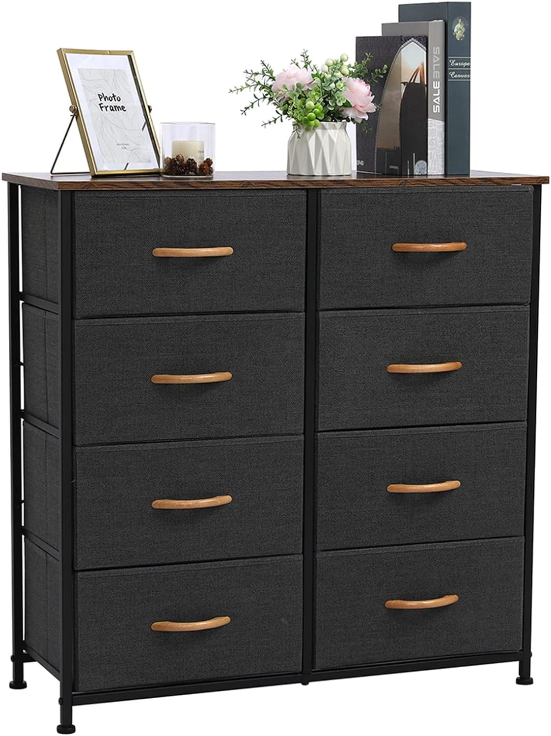 4-Tier Wide Drawer Dresser, Storage Unit with 8 Easy Pull Fabric ...