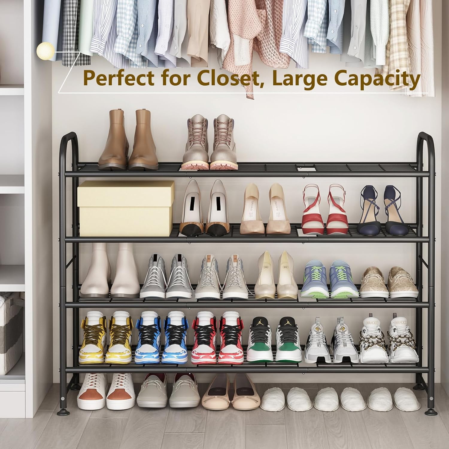 4 Tier Wide Metal Shoe Rack Storage Organizer, Gold Black - Walmart.com