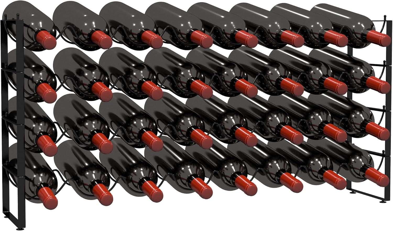 4 Tier Wine Rack, 32 Bottle Storage, Stackable Wine Rack for Cabinet ...