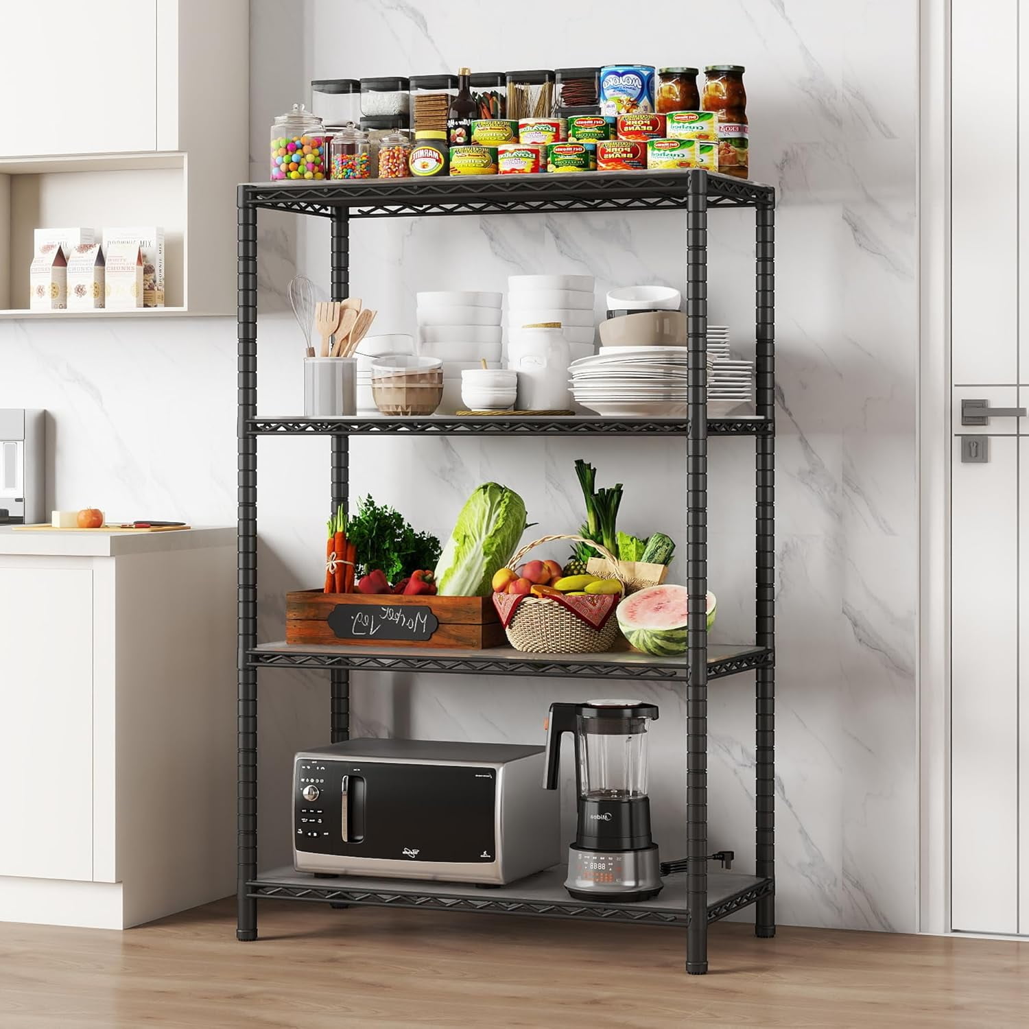 4-Tier Wire Shelving, 30''W x 14''D x 47''H Adjustable Metal Shelf with ...