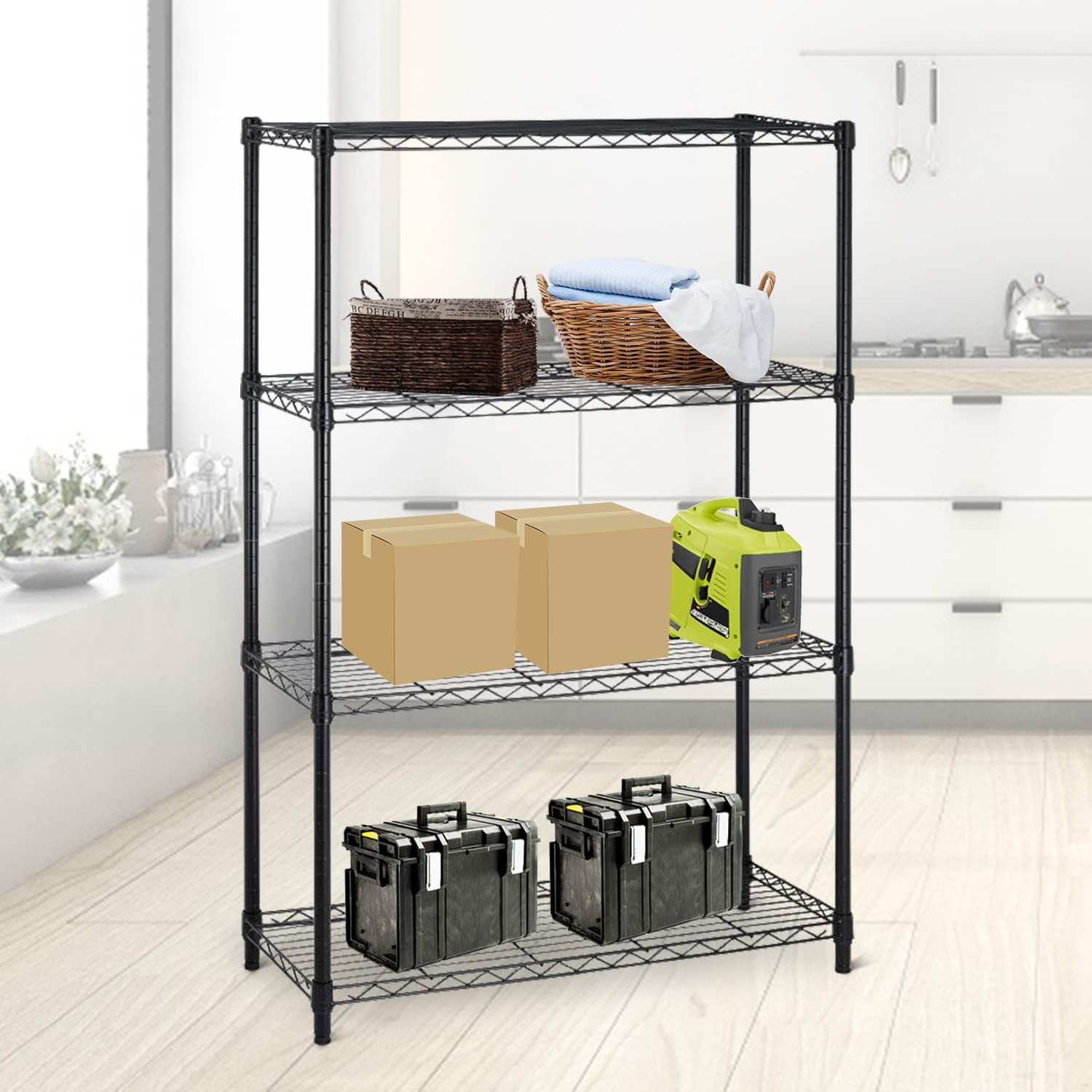 4 Tier Wire Shelving Rack Wire Shelving Unit, Metal Steel Shelves ...