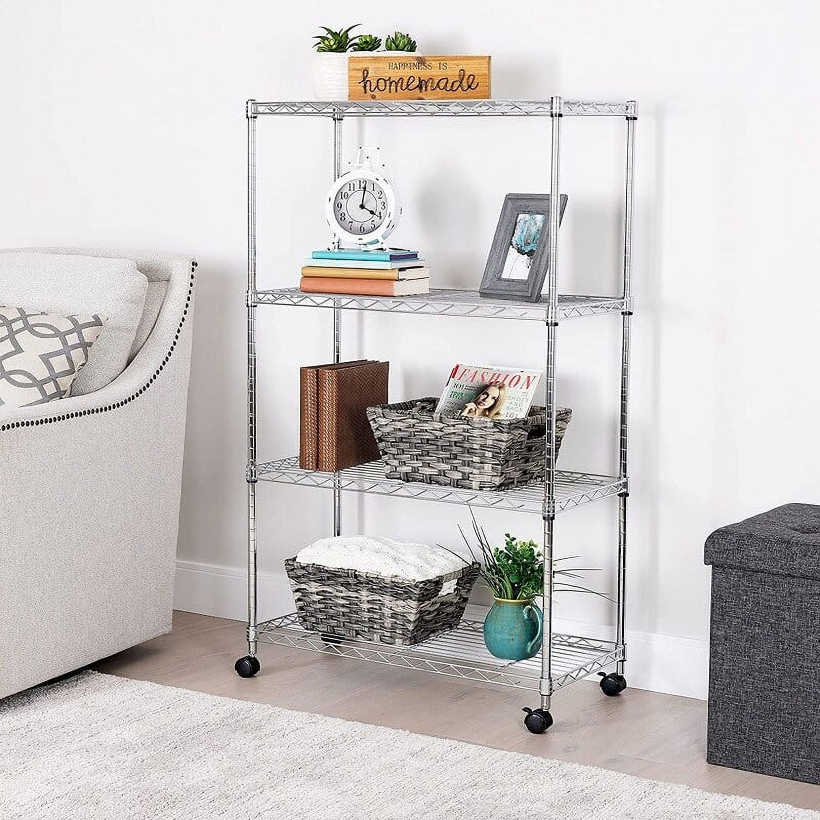 4-Tier Wire Shelving Storage Unit Adjustable Shelves Organizer Rack ...