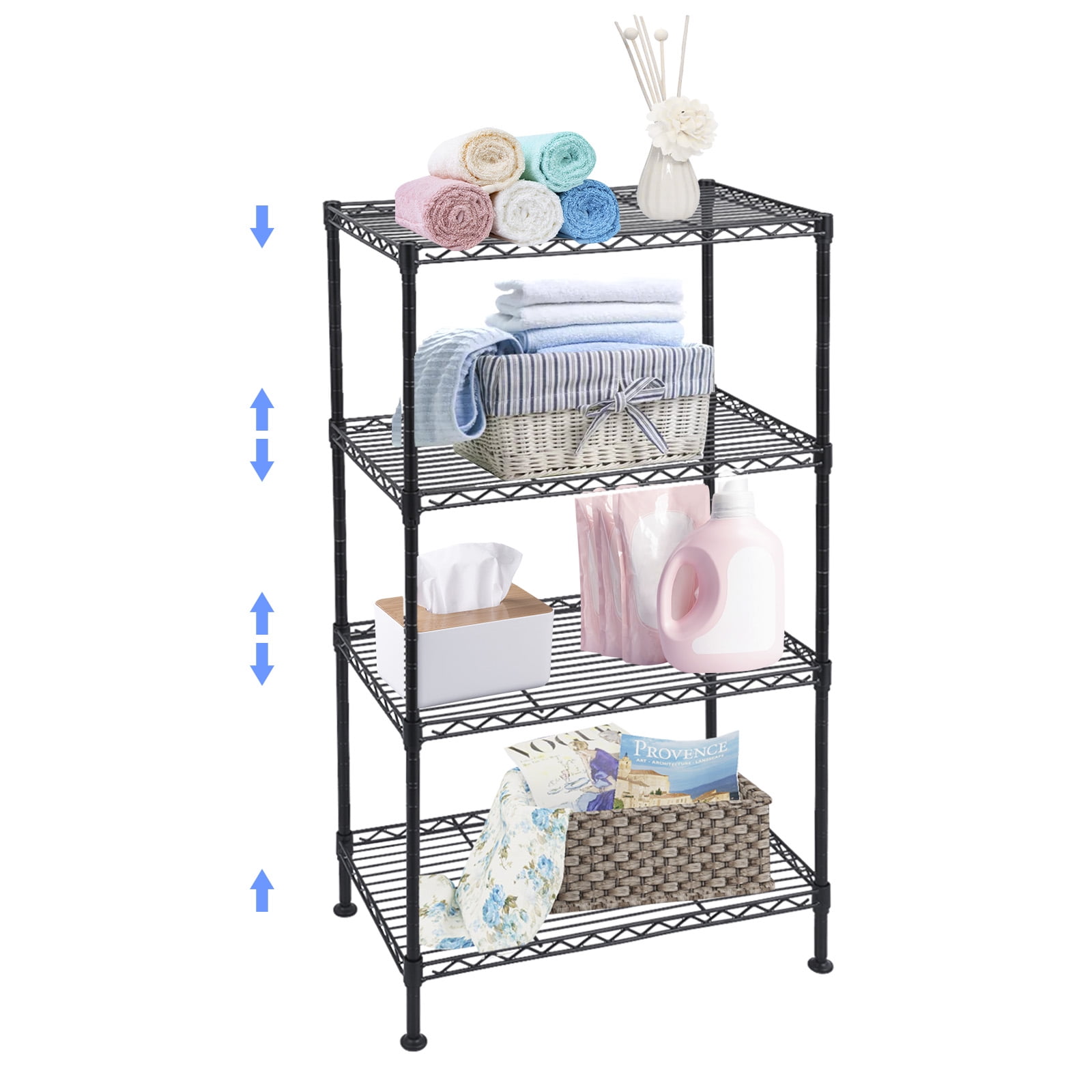 4 Tier Wire Shelving Unit, Height Adjustable Wire Shelves, Metal ...