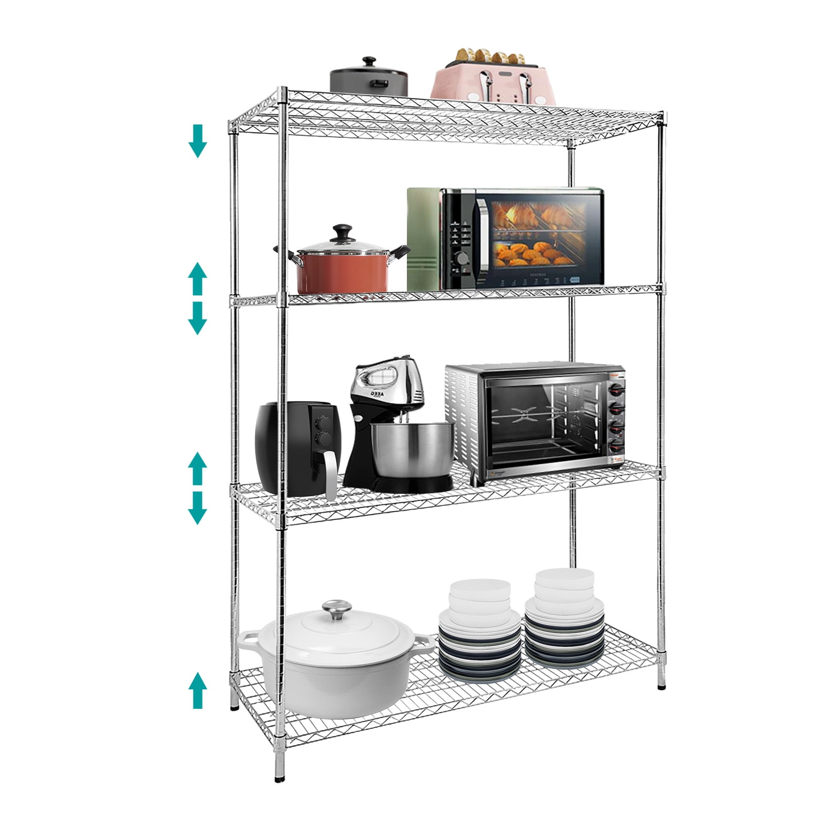 4 Tier Wire Shelving Unit, Height Adjustable Wire Shelves, Metal ...