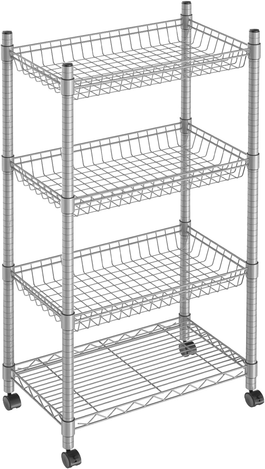 4 Tier Wire Shelving with Wire Basket Shelf Storage Cart, Adjustable ...