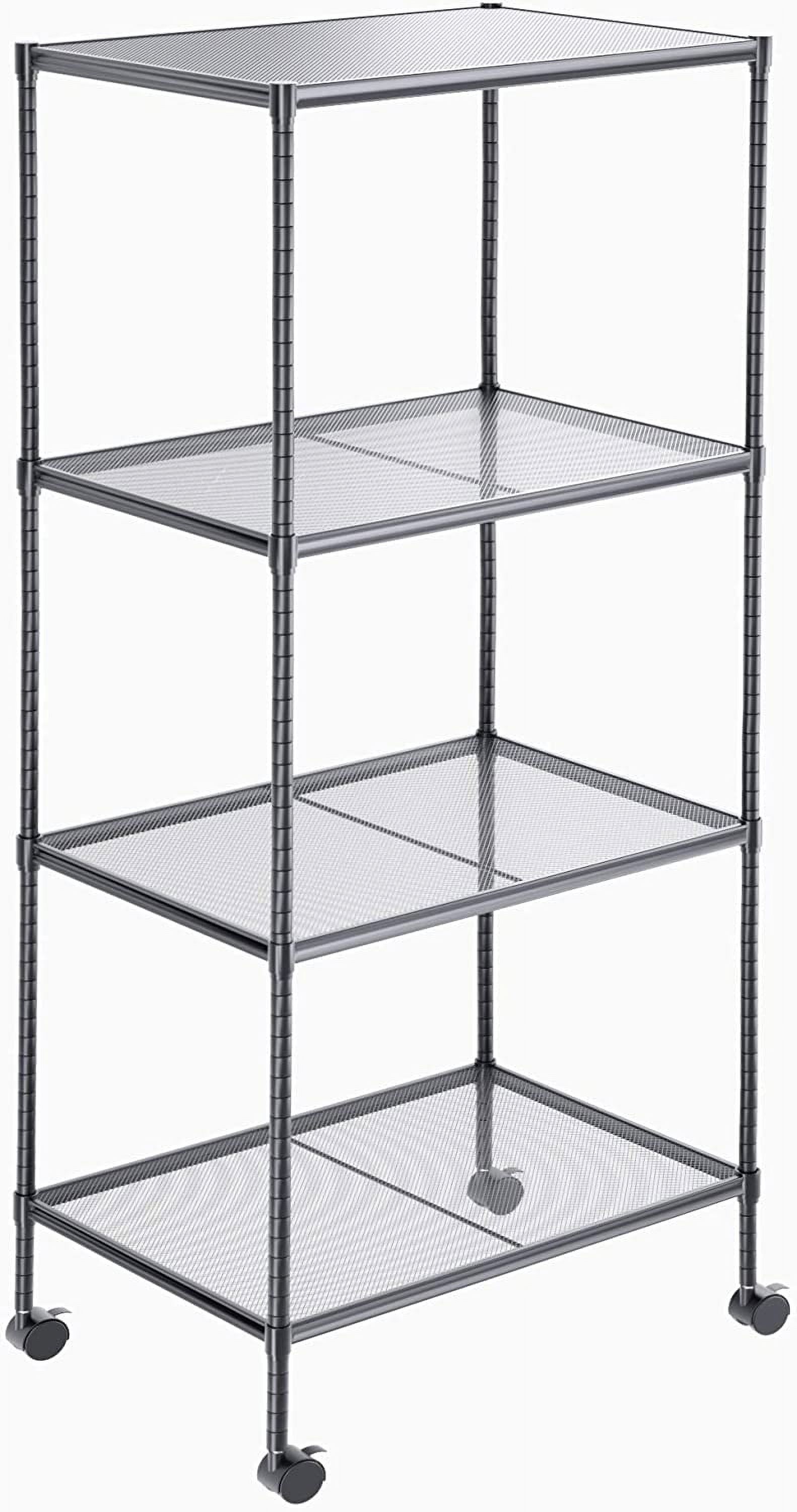 4-Tier Wire Storage Shelves, Adjustable Shelving Units with Wheels ...